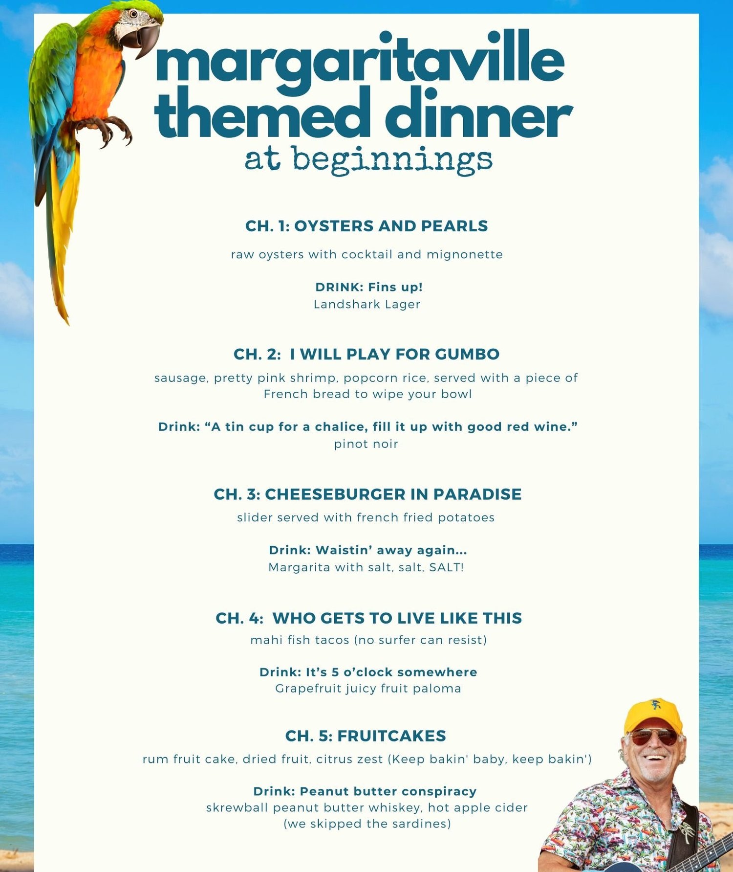 Margaritaville/jimmy Buffett Themed Dinner @ Beginning